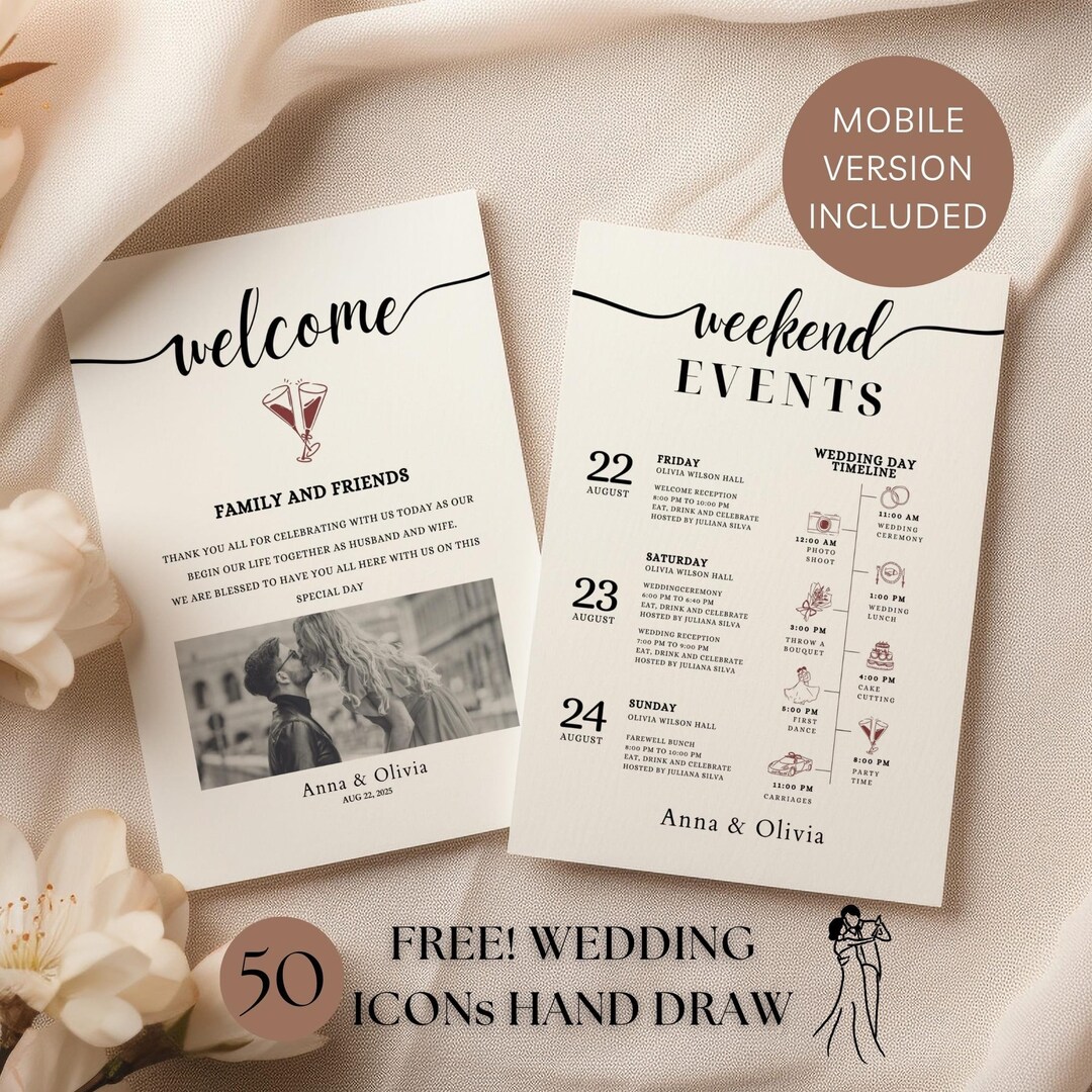 Editable Wedding Day Timeline Template, Wedding Weekend Schedule ...