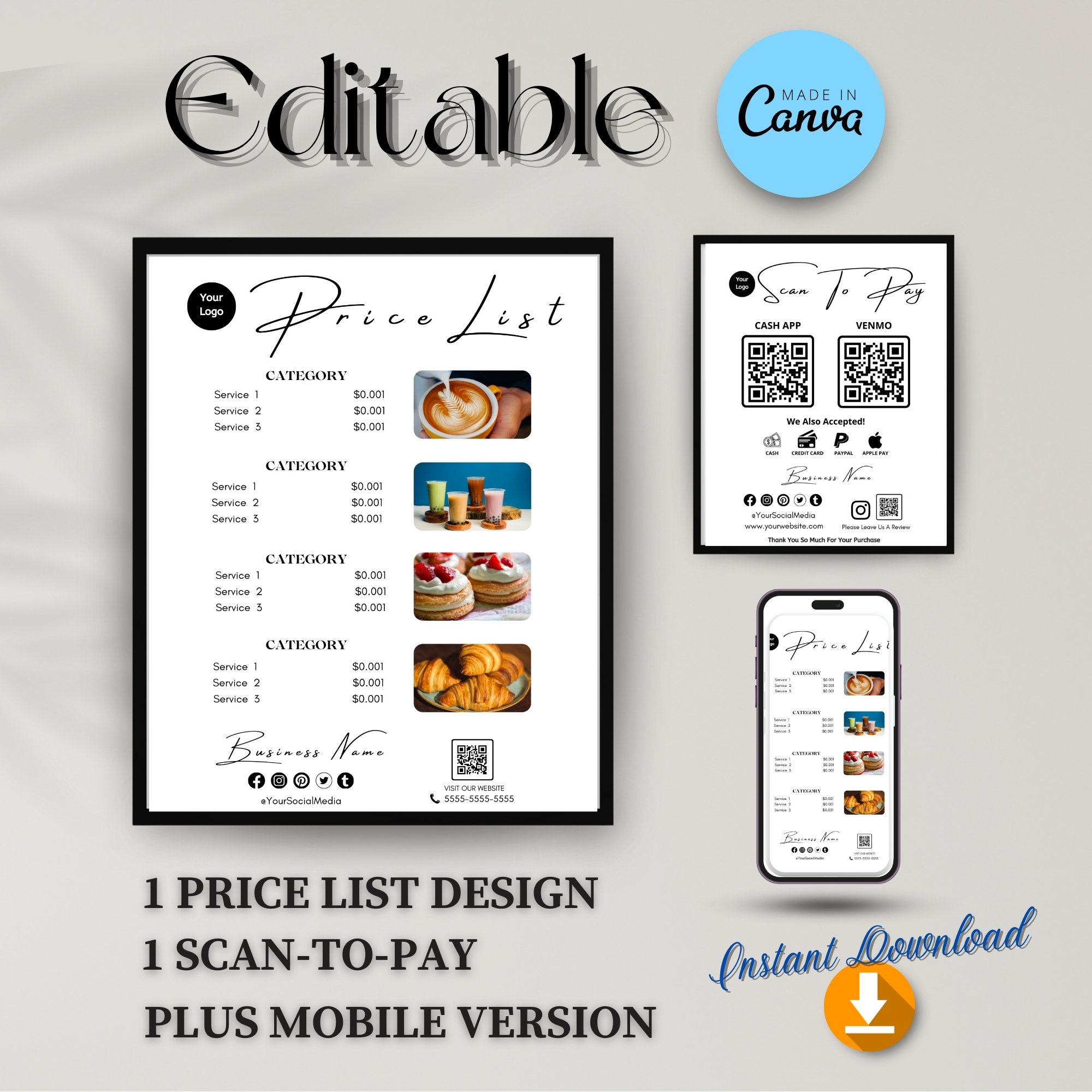 Price List Template, Editable Business Price List, Minimalist Printable ...
