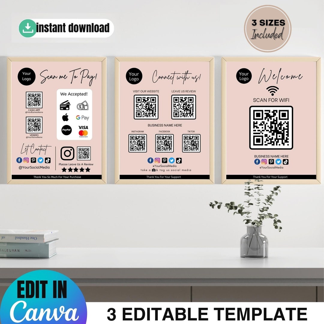 Scan to Pay Template Set, Customizable Payment Sign, Printable Social ...