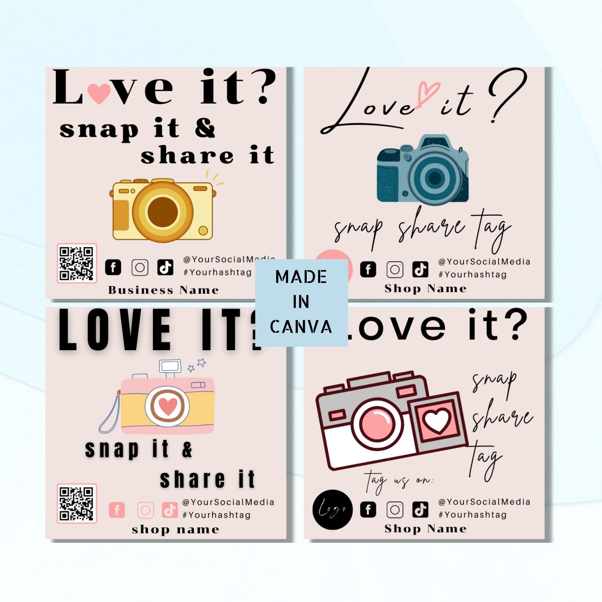 4 Bundle Editable Snap and Share Card Template Follow Us on - Etsy