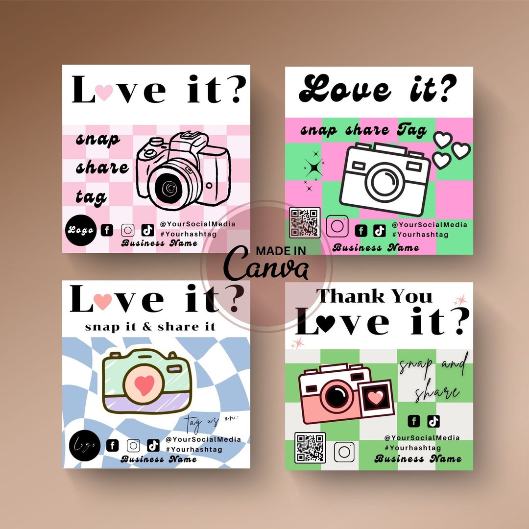 4 Bundle Editable Snap and Share It Card, Social Media Card Template ...