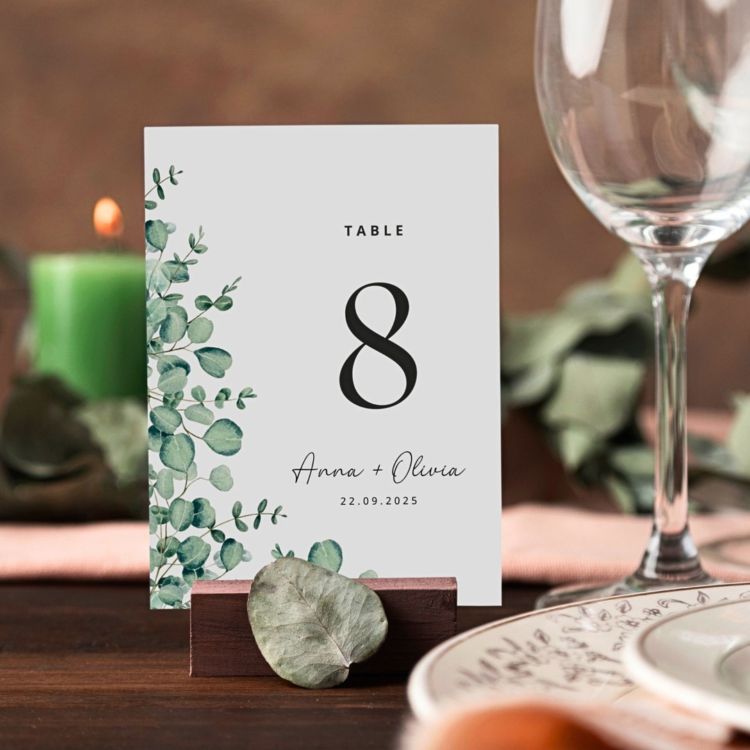 Greenery Table Number Sign, Wedding Table Number Cards, Modern Table ...