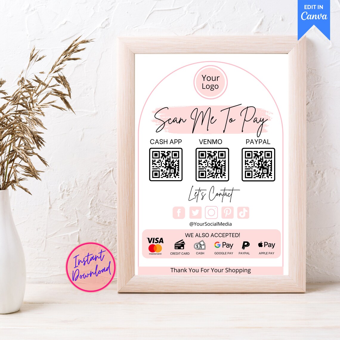 Editable QR Code Sign Printable Payment Sign Scan to Pay - Etsy