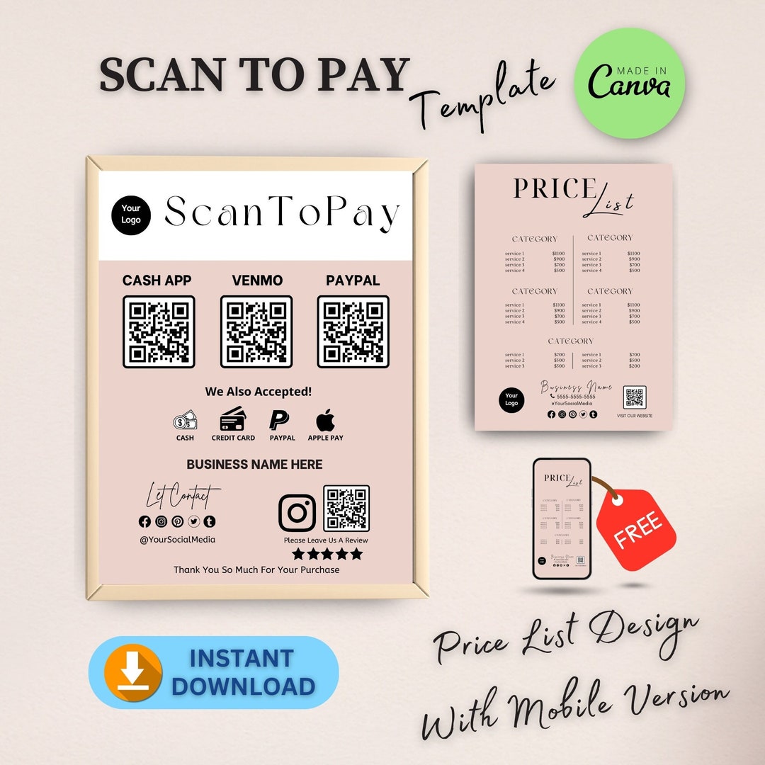 Editable Scan to Pay Sign Template: QR Code Payment (canva) - Etsy