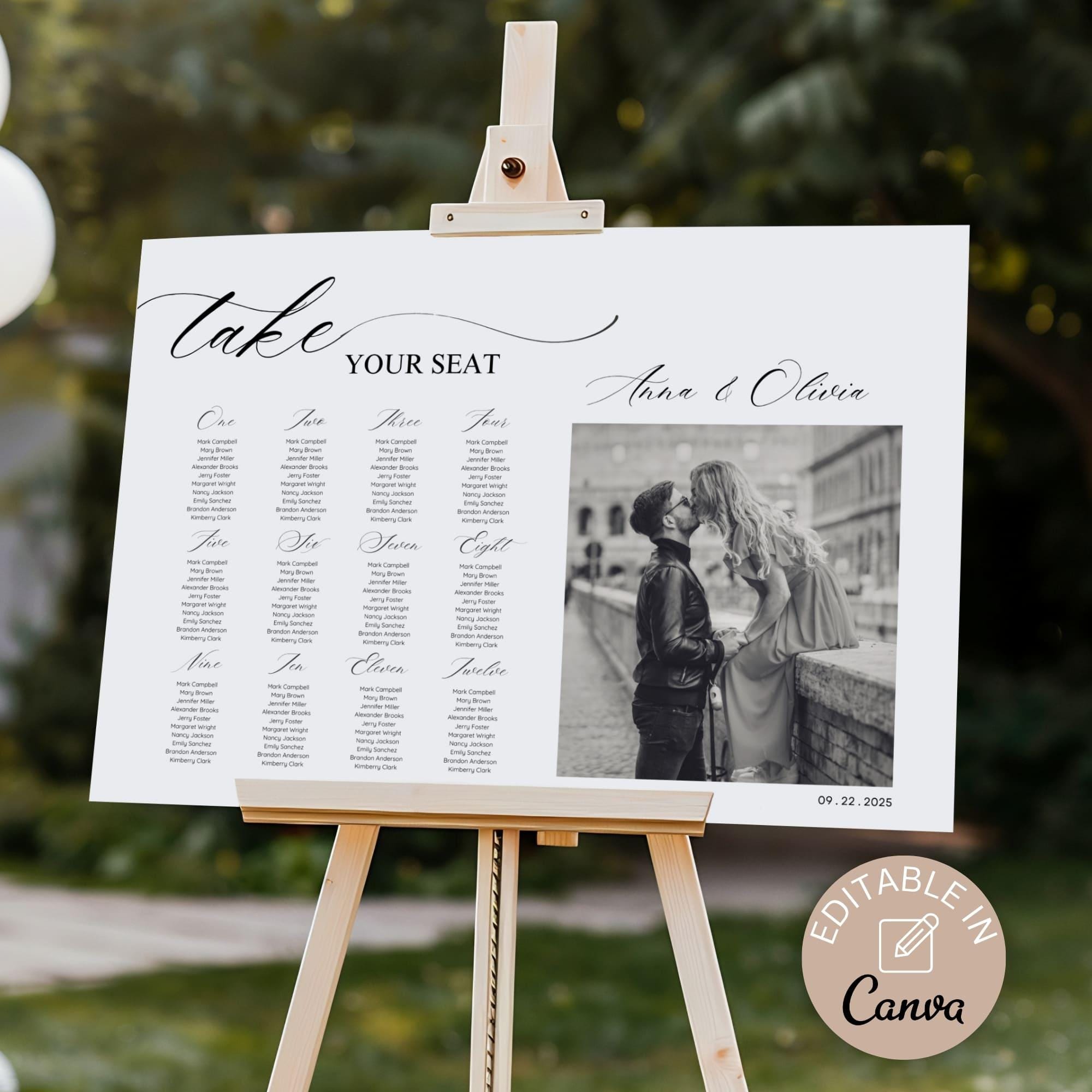 Modern Wedding Seating Chart Template With Photo (digital Download) - Etsy