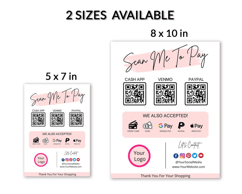 Editable QR Code Sign Scan to Pay Template Printable Payment - Etsy Canada