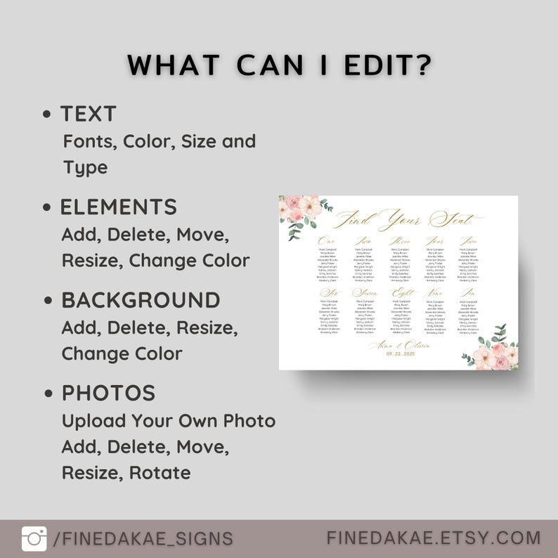 Minimalist Floral Wedding Seating Chart Template (digital Download) - Etsy