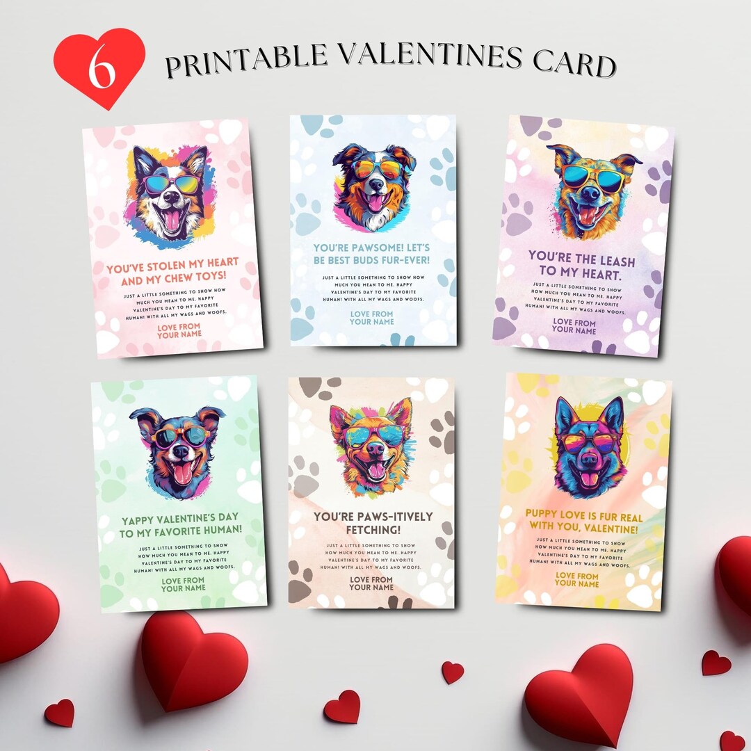 Dog Valentine Cards: Kids Classroom Puppy Valentines (editable ...