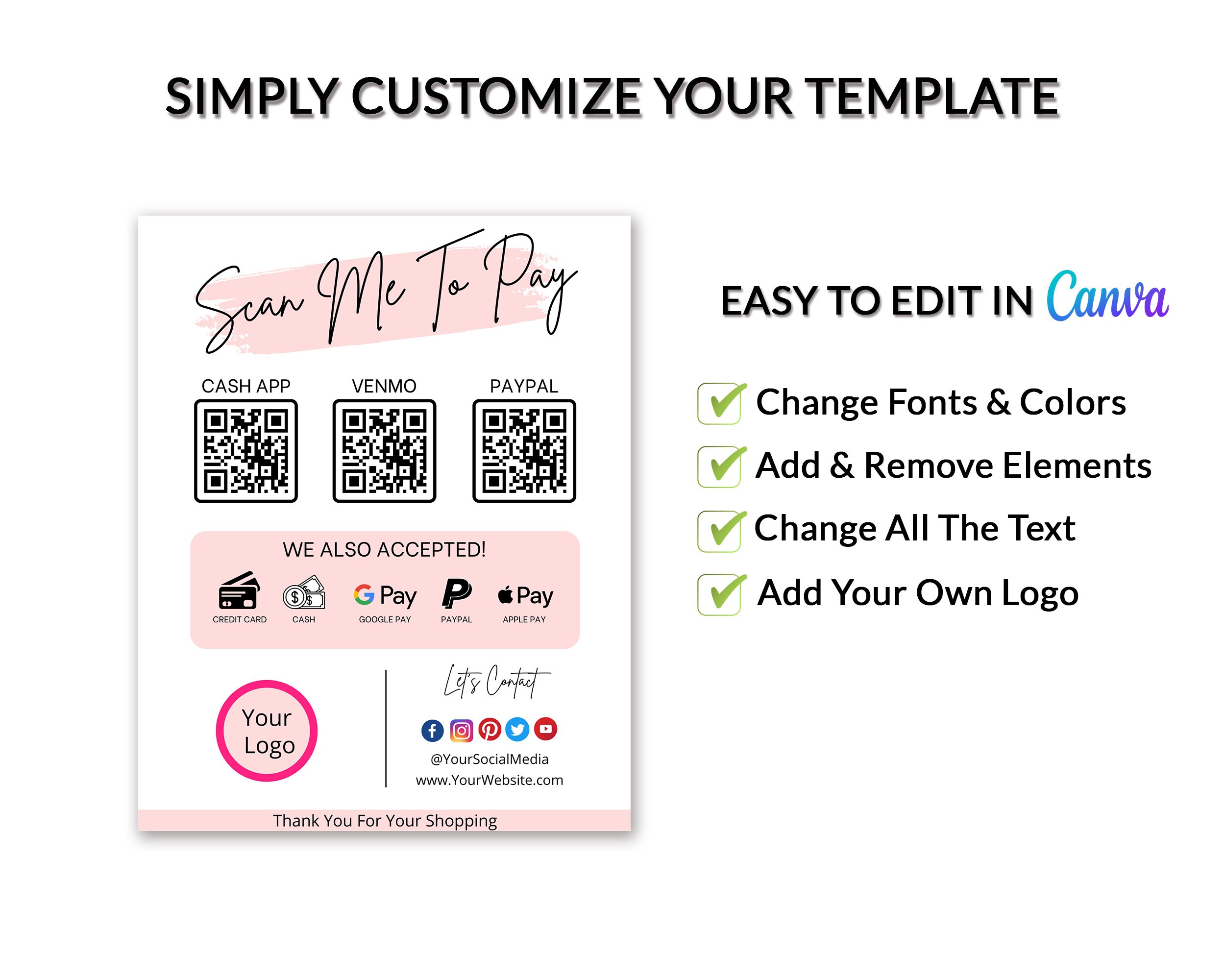 Editable QR Code Sign Scan to Pay Template Printable Payment - Etsy Canada