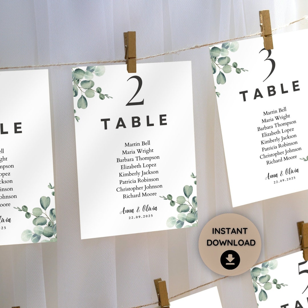 Minimalist Seating Chart Cards, Wedding Seating Card Template, Modern ...