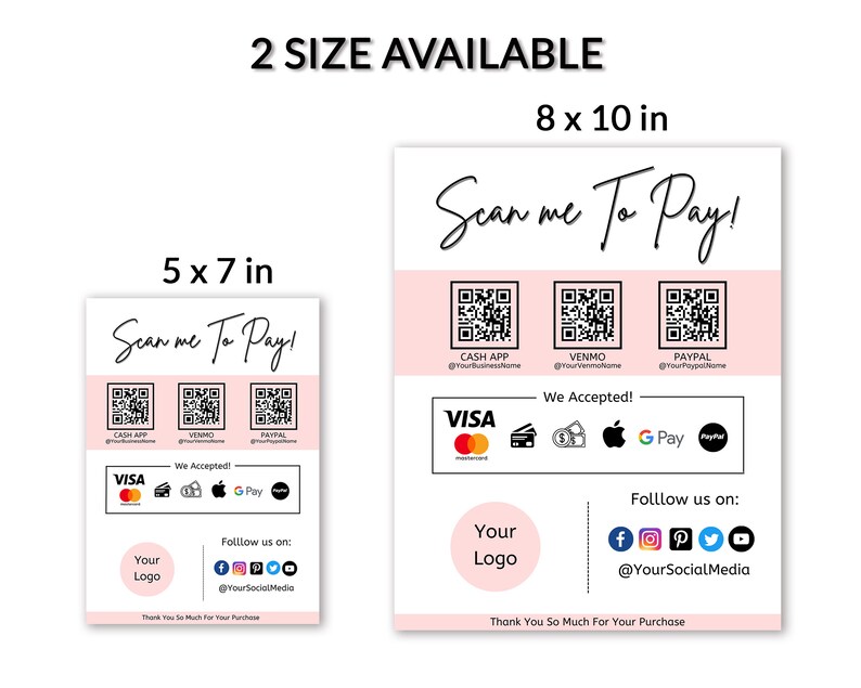 Printable Payment Sign, Editable QR Code Template, Scan to Pay Card ...