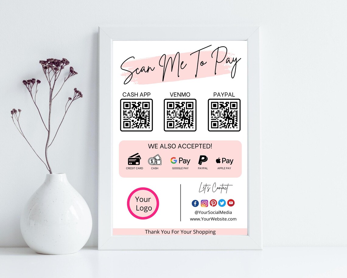 Editable QR Code Sign Scan to Pay Template Printable Payment - Etsy Canada