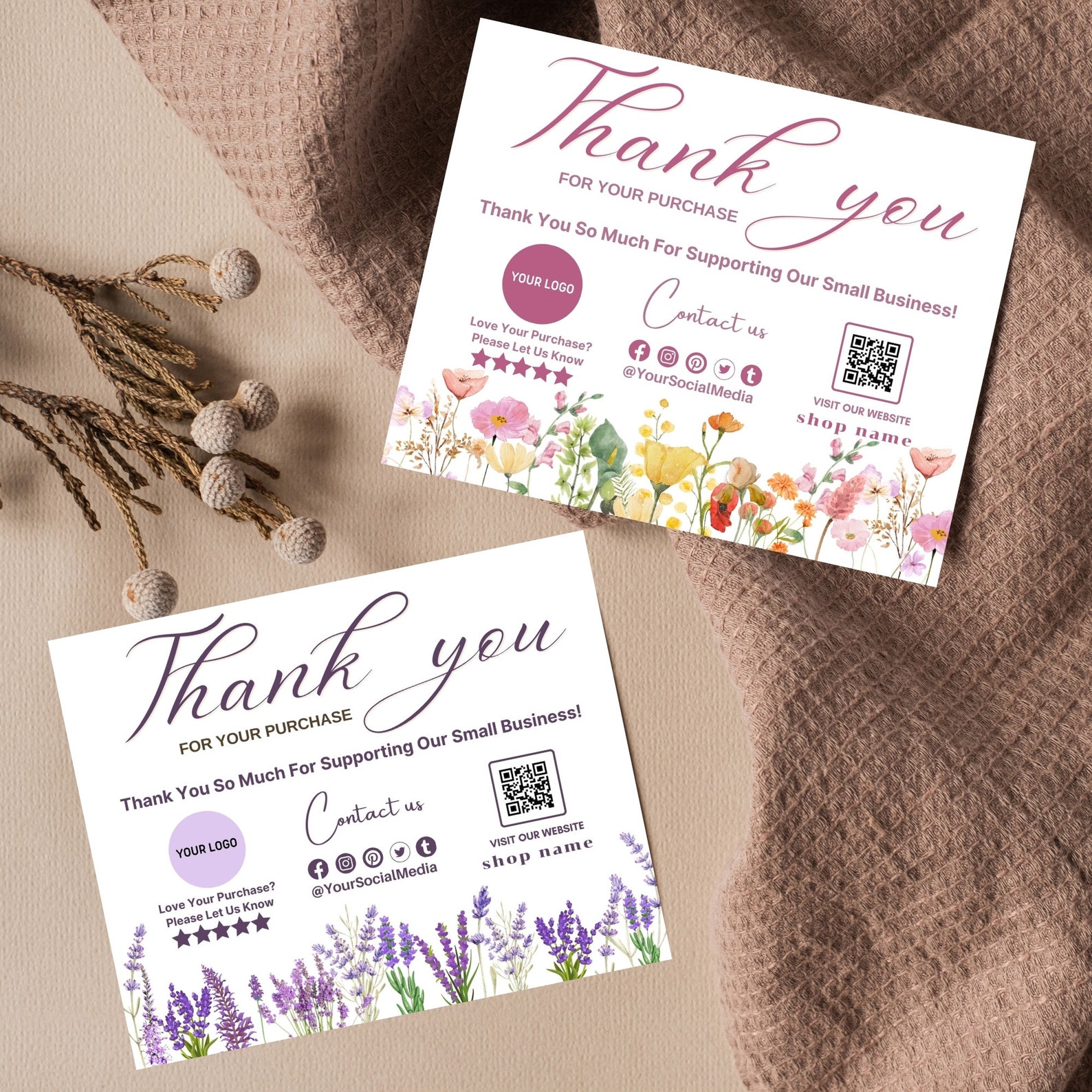 Small Business Thank You Card Bundle, Printable Thanks for Your ...