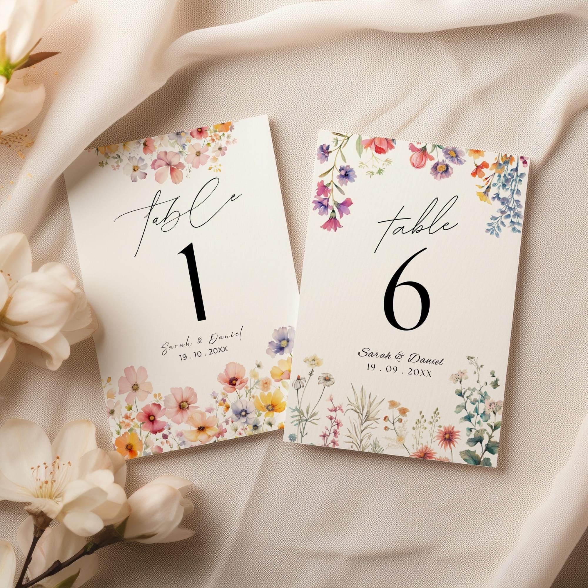 Floral Wedding Table Numbers Template, Wildflower DIY Cards (digital ...