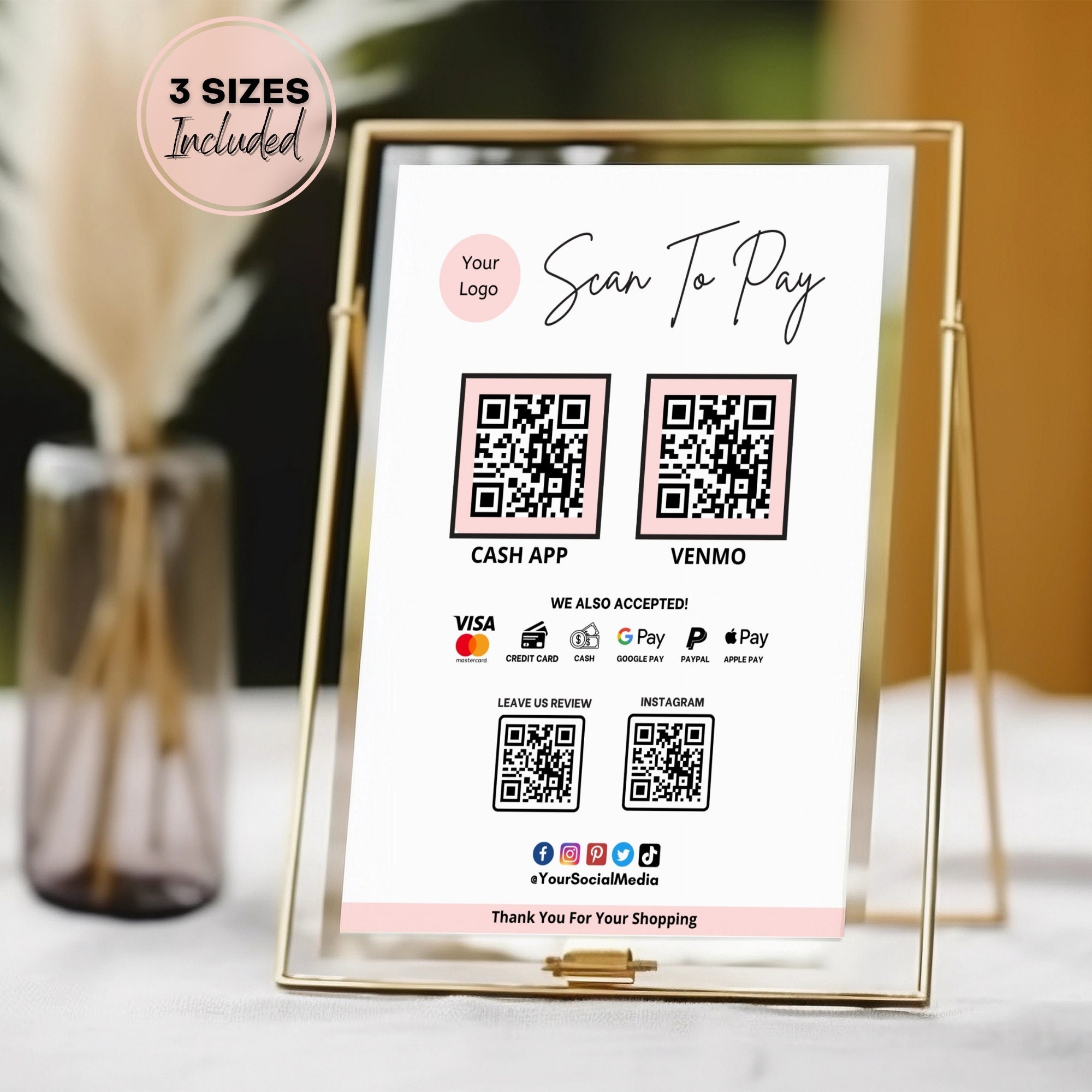 Editable QR Code Sign Business, Printable Payment Sign, Scan to Pay ...