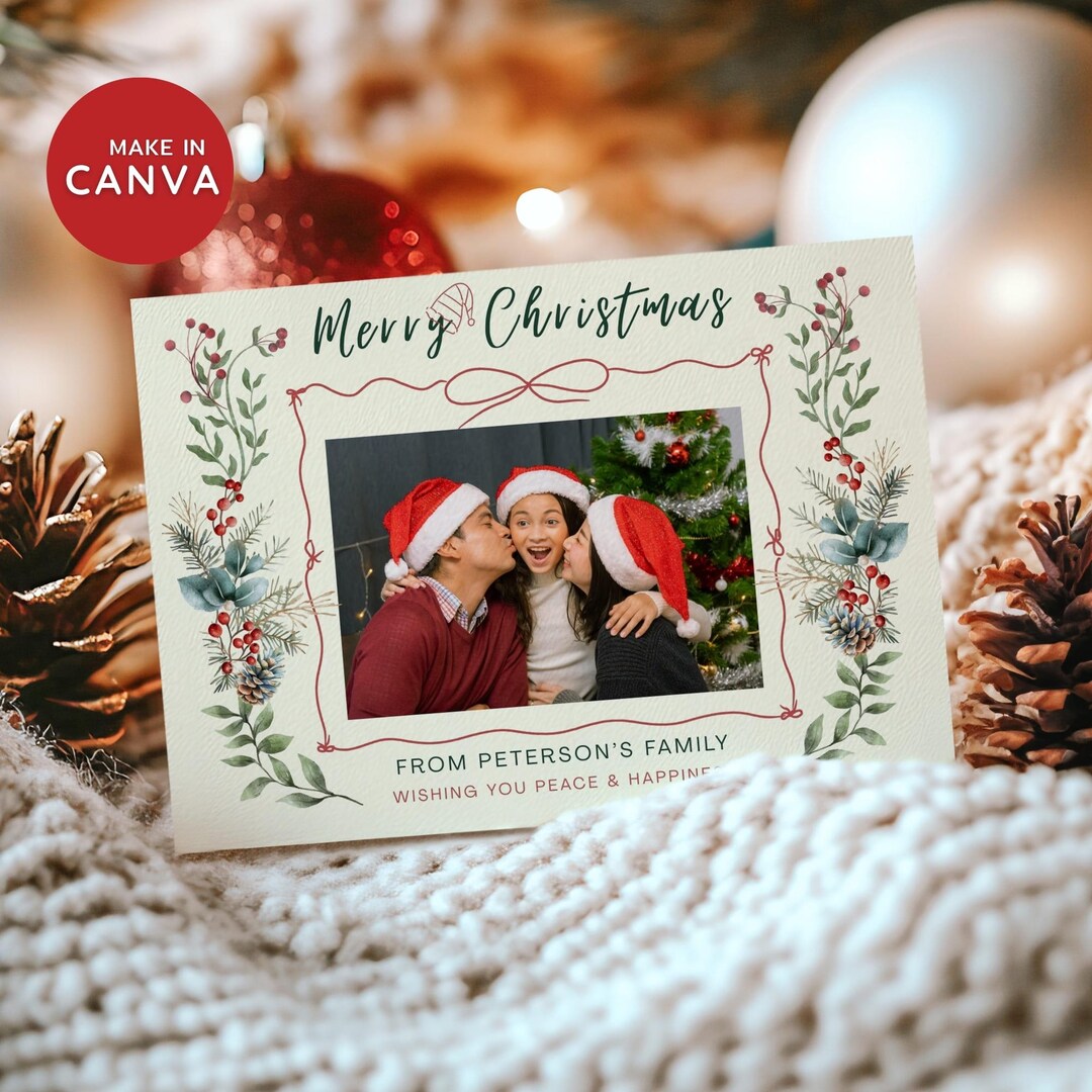 Landscape Christmas Card Template, Botanical Photo Holiday Card, Year ...