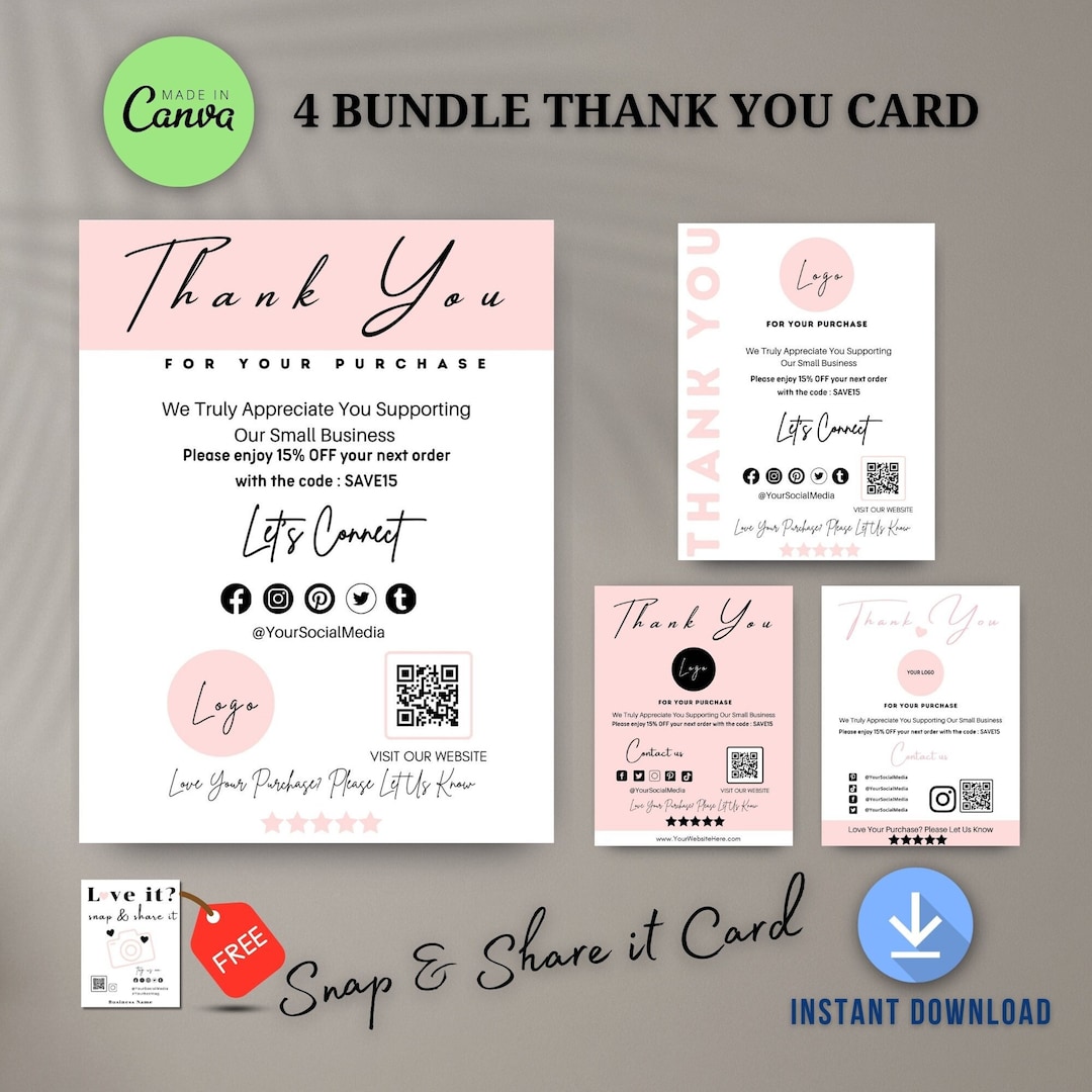 Editable Business Thank You Card, Printable Modern Thanks for Your ...