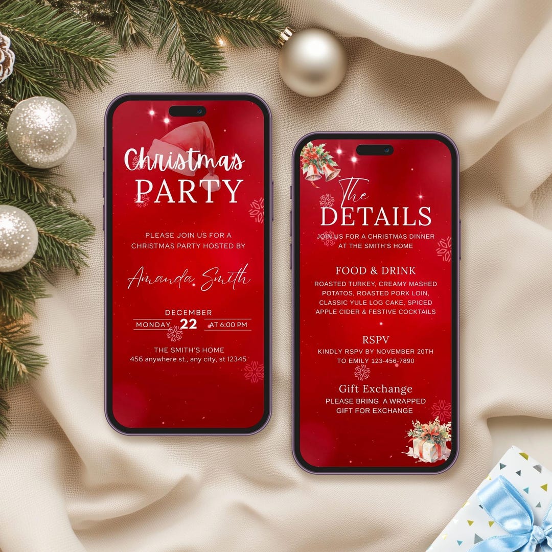 Christmas Party Invitation Digital | Mobile Festive Holiday Invite ...