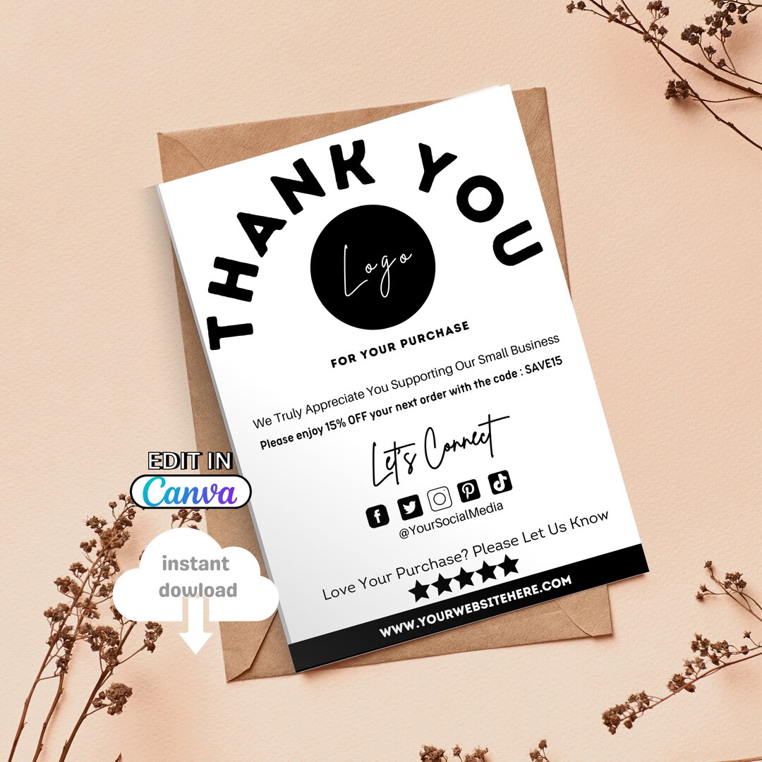 Editable Small Business Thank You Card, Custom Thank You Cards, Small ...