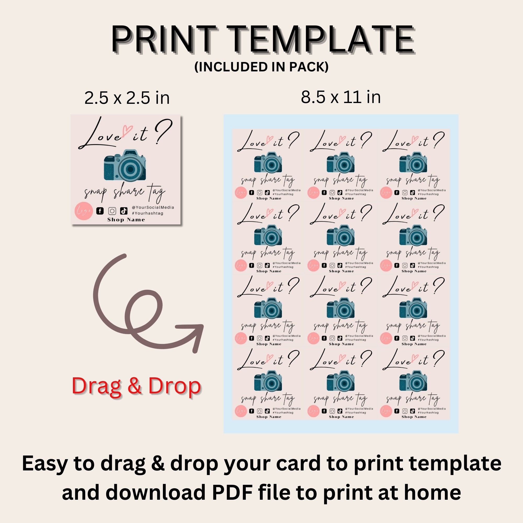 4 Bundle Editable Snap and Share Card Template Follow Us on - Etsy