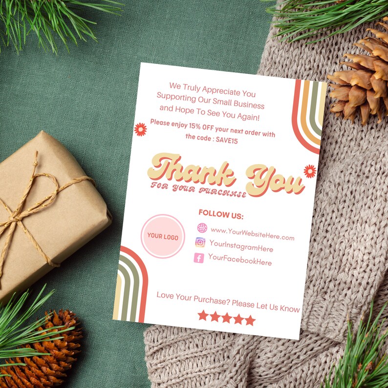 Editable Retro Thank You Card Rainbow Digital Thank You Card - Etsy
