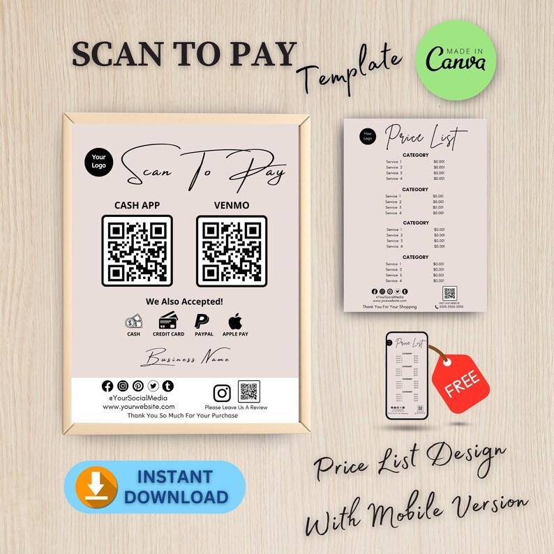 Editable Payment Sign, Printable Scan to Pay Template, Scan Qr Code ...