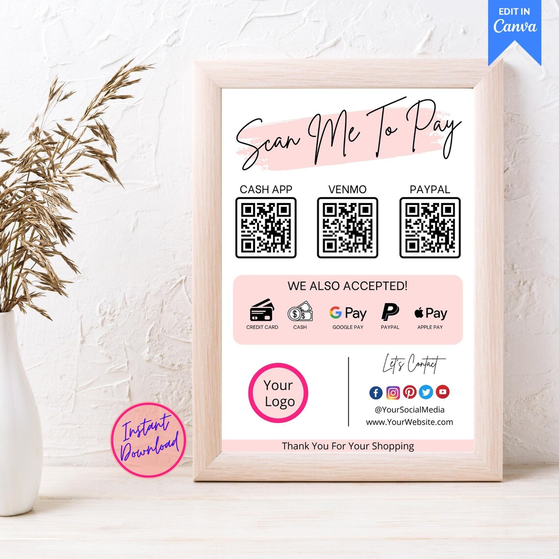 Editable QR Code Sign Scan to Pay Template Printable Payment - Etsy Canada