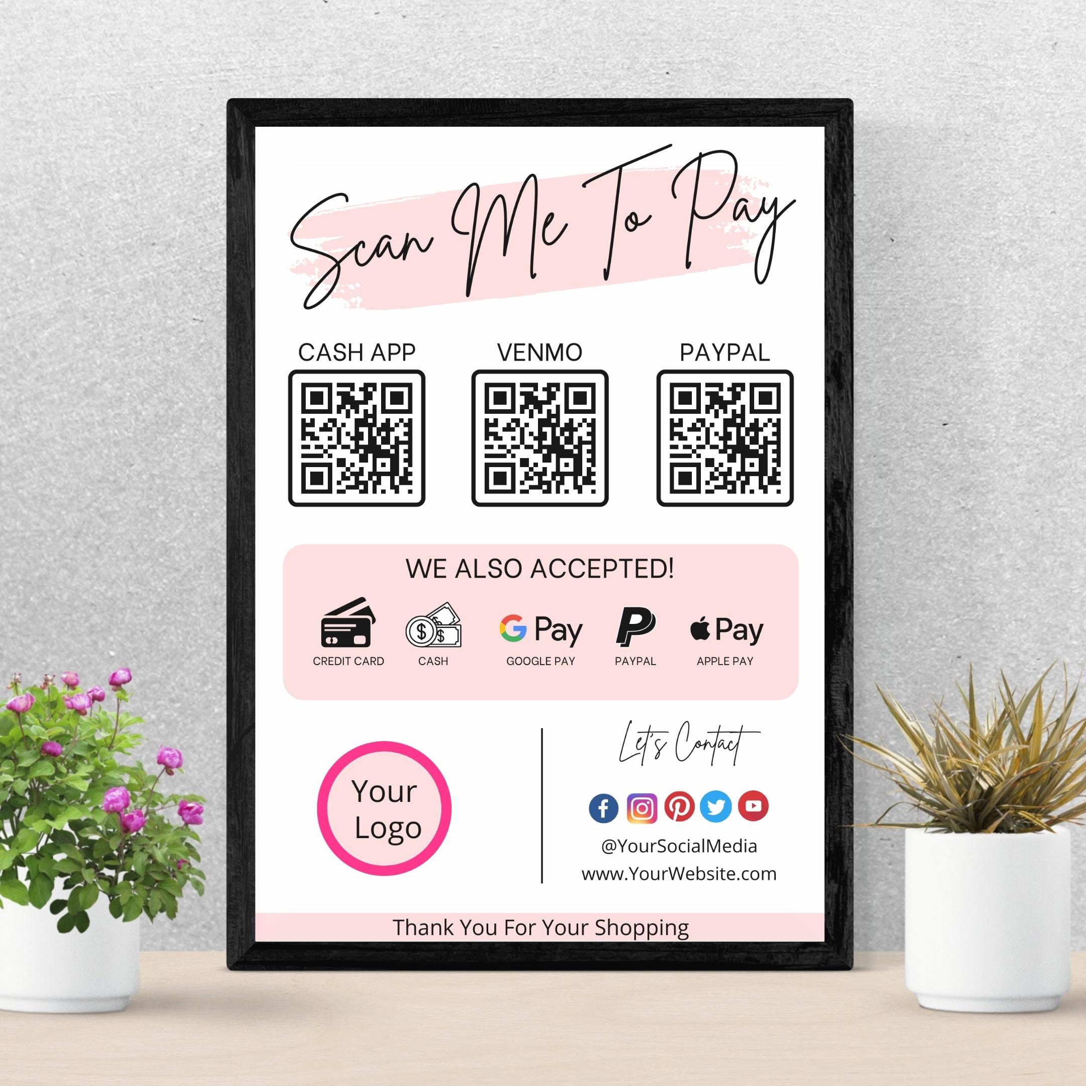 Editable QR Code Sign Scan to Pay Template Printable Payment - Etsy Canada
