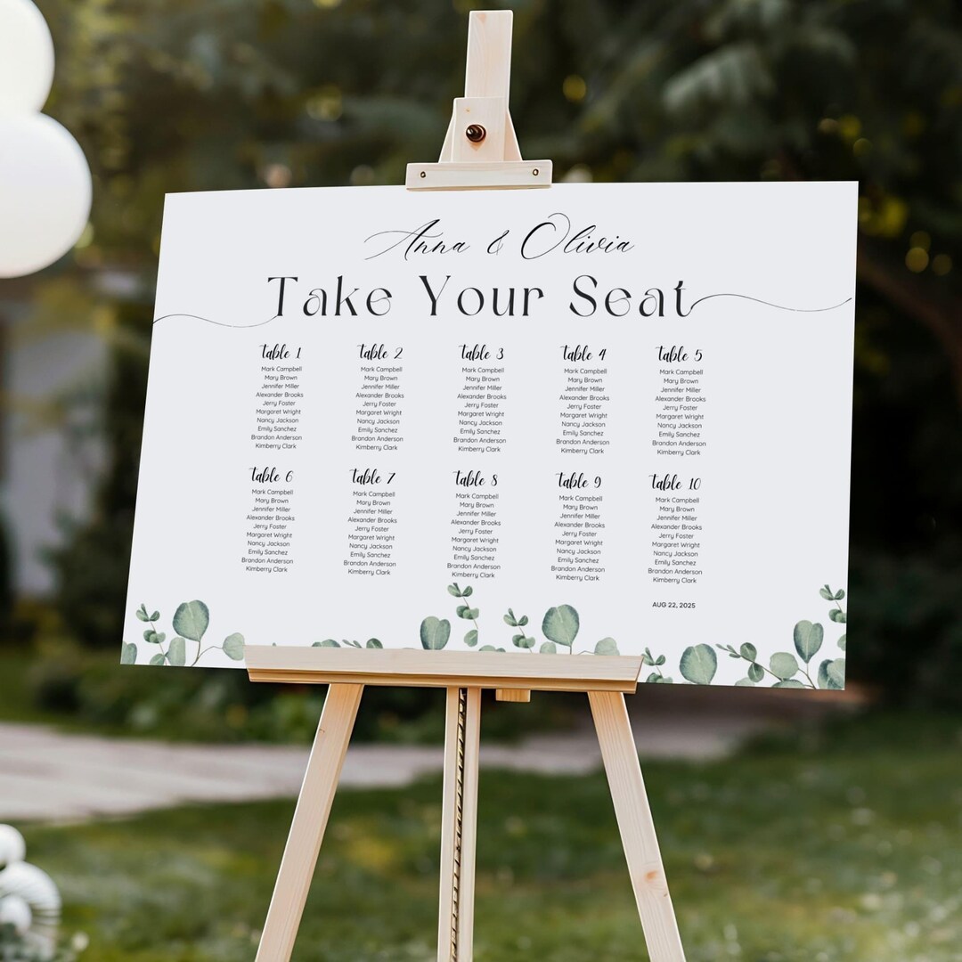 Elegant Wedding Seating Chart Template: Printable Table Plan (digital ...