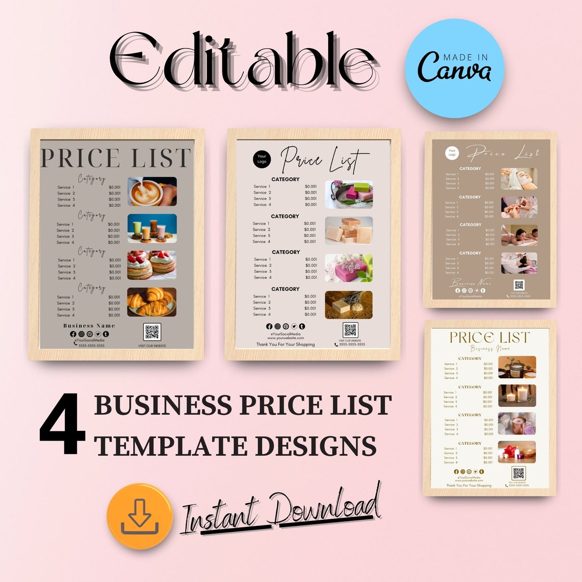 Business Price List Template: Editable Minimalist Design (canva) - Etsy