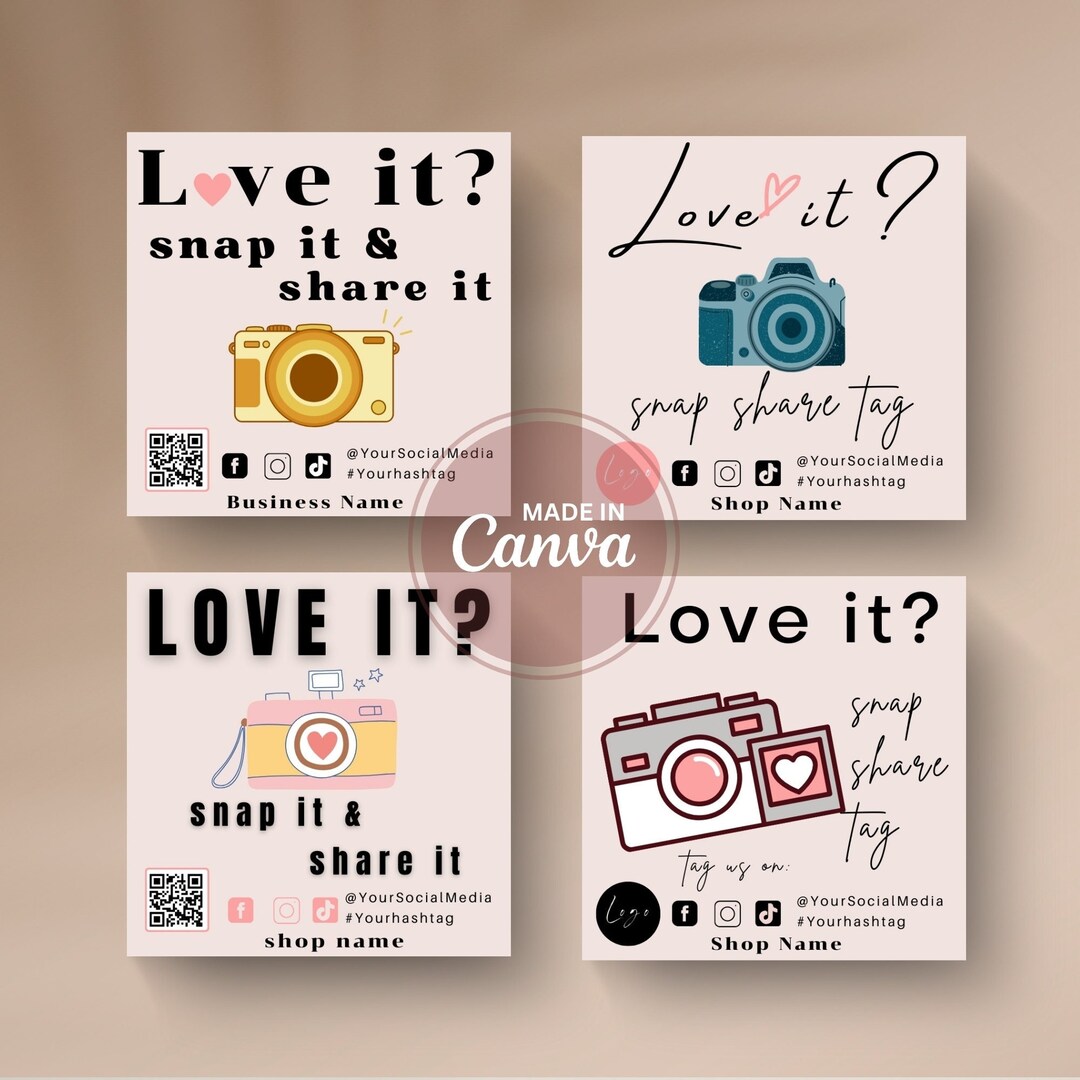 4 Bundle Editable Snap and Share Card Template, Follow Us on Social ...