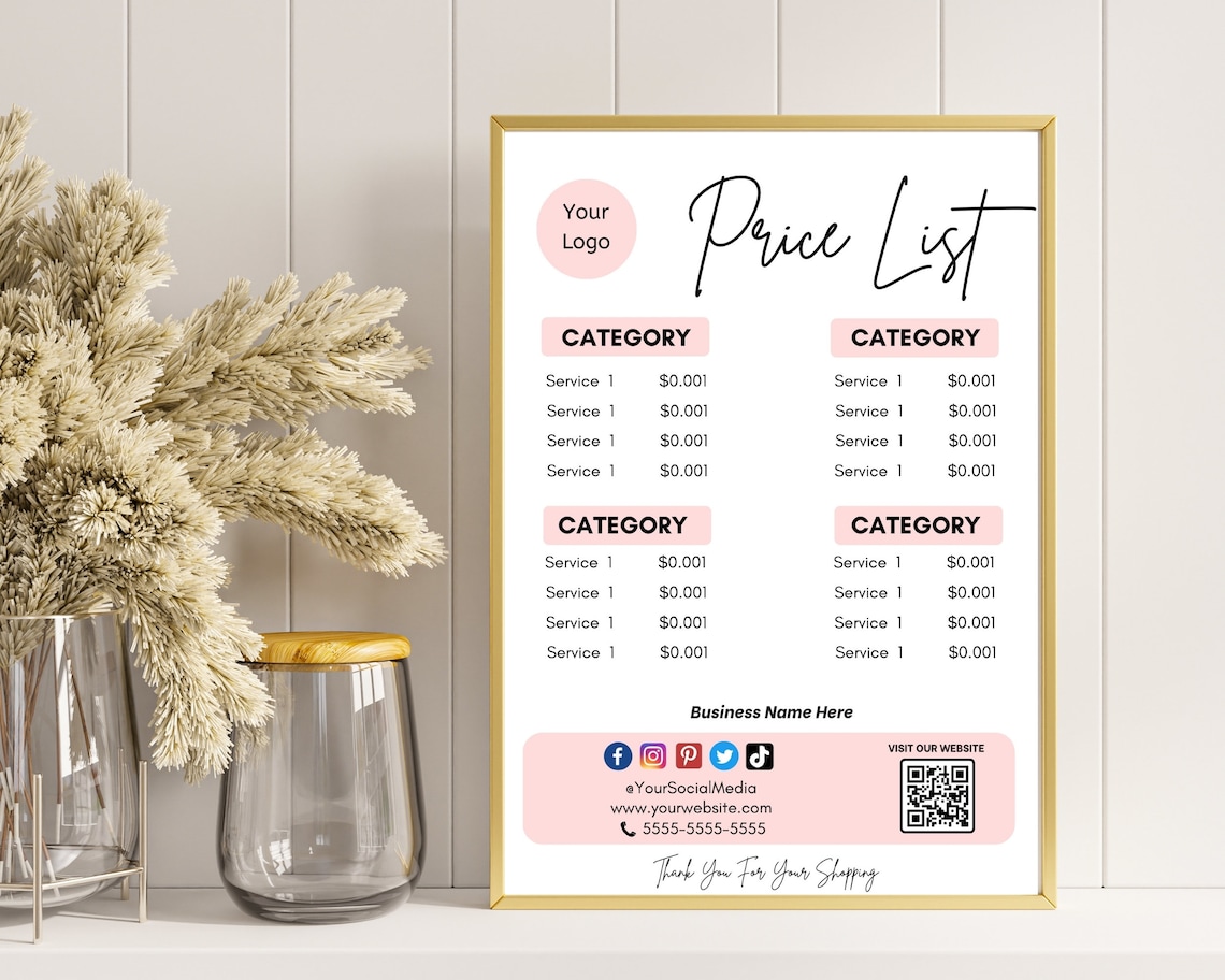 Price List Template Editable Price Lists Template Canva - Etsy