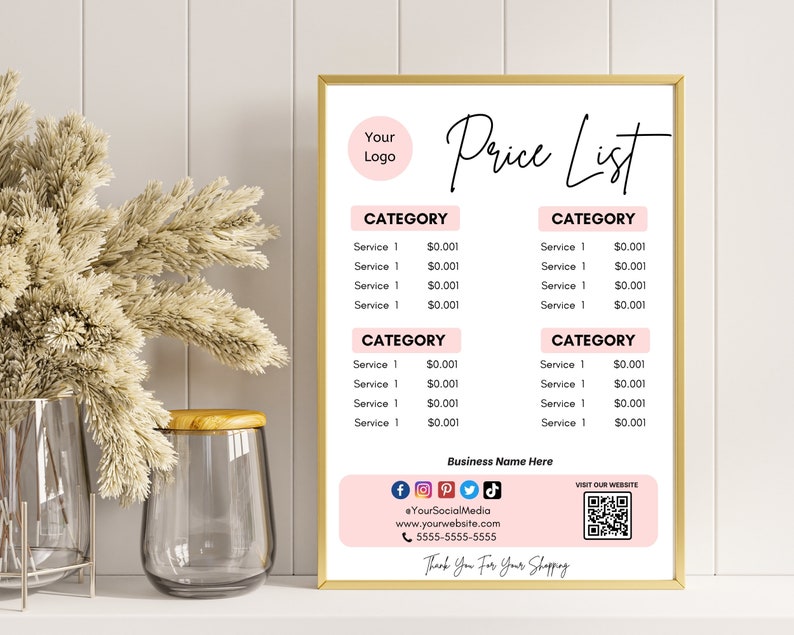 Price List Template Editable Price Lists Template Canva - Etsy