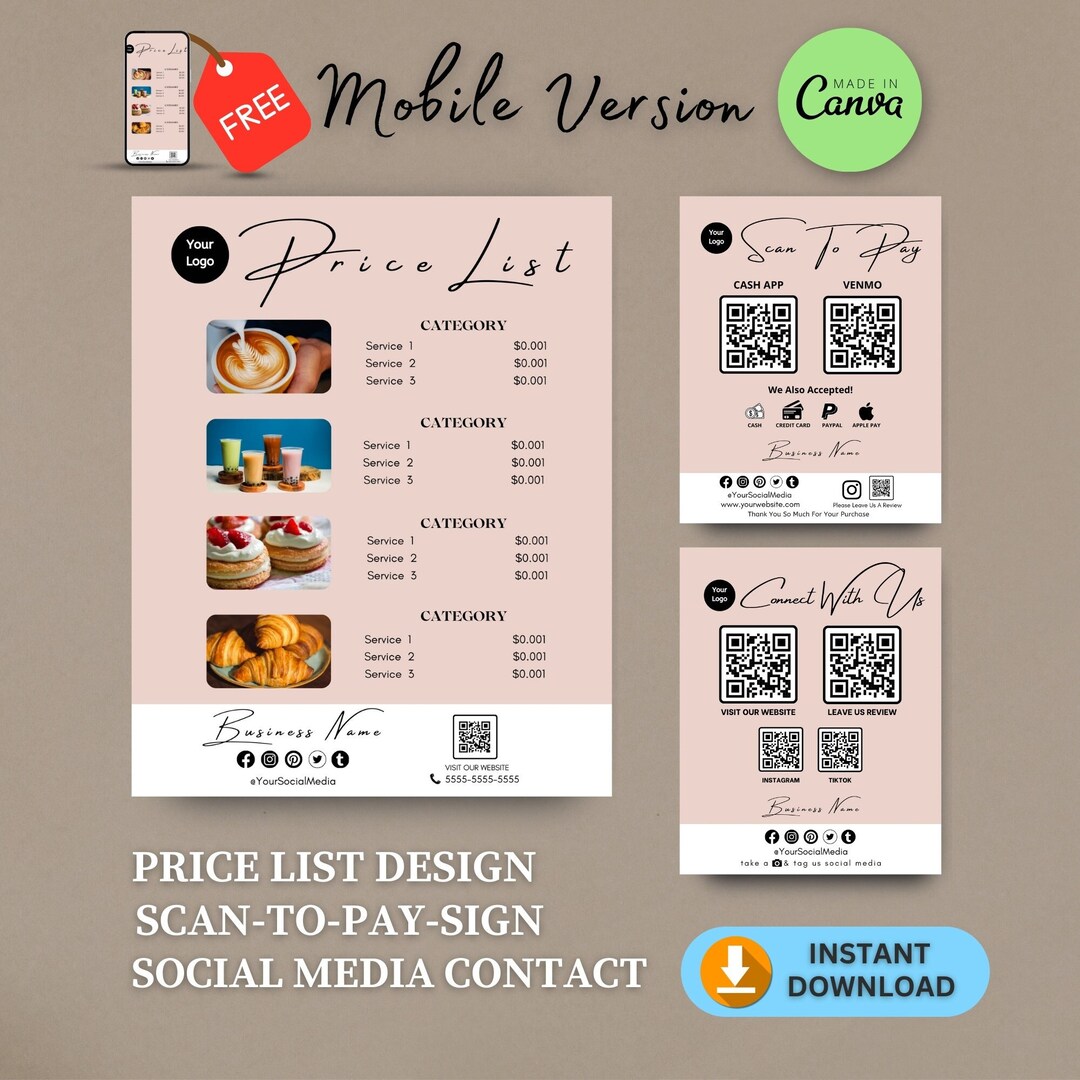 Pricelist Template, Editable Price List, Printable Pricelist, Salon ...