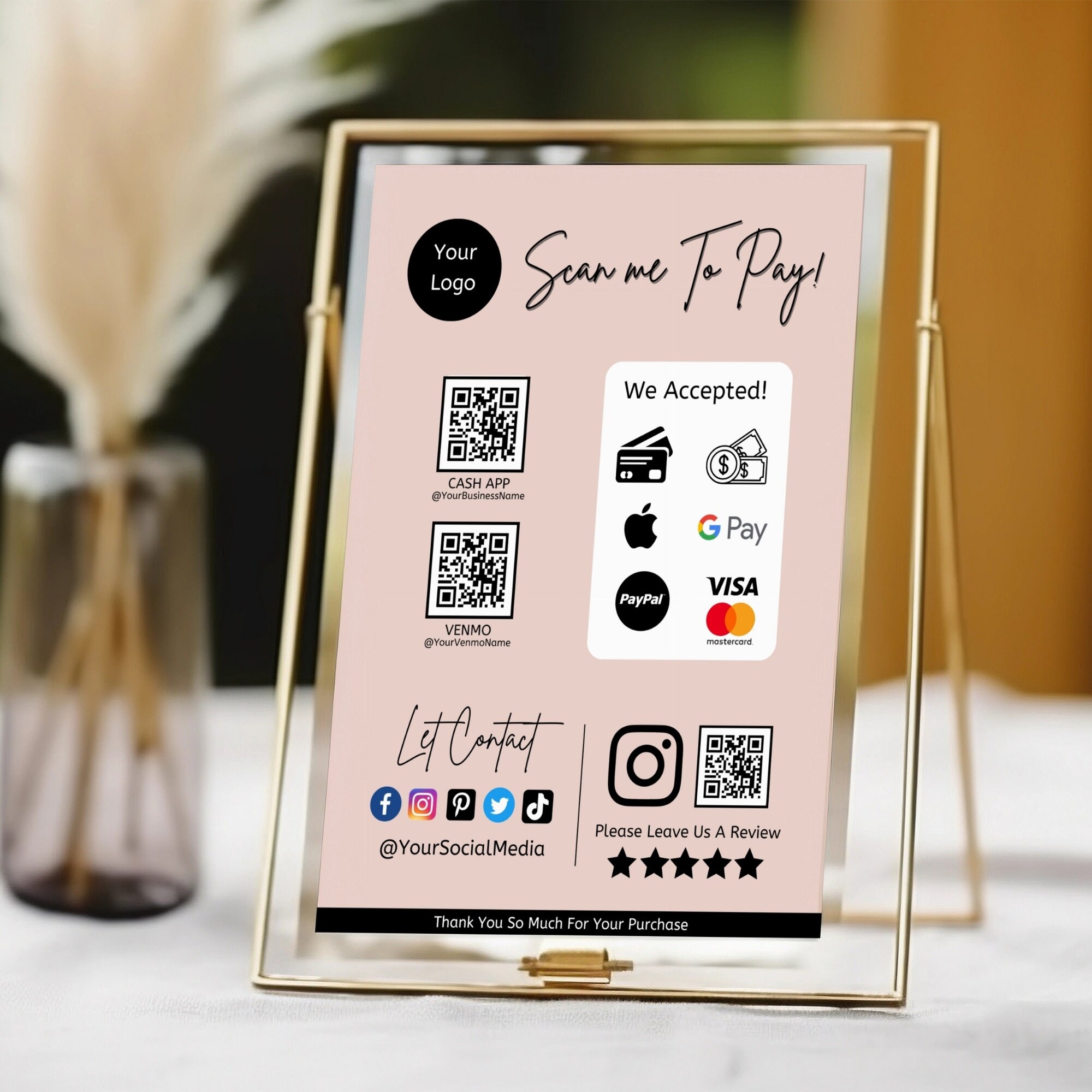 Scan to Pay Template Set, Customizable Payment Sign, Printable Social ...
