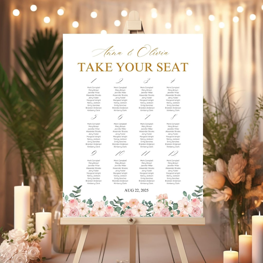 Editable Seating Chart Template for Wedding Floral Seating Chart Signs ...