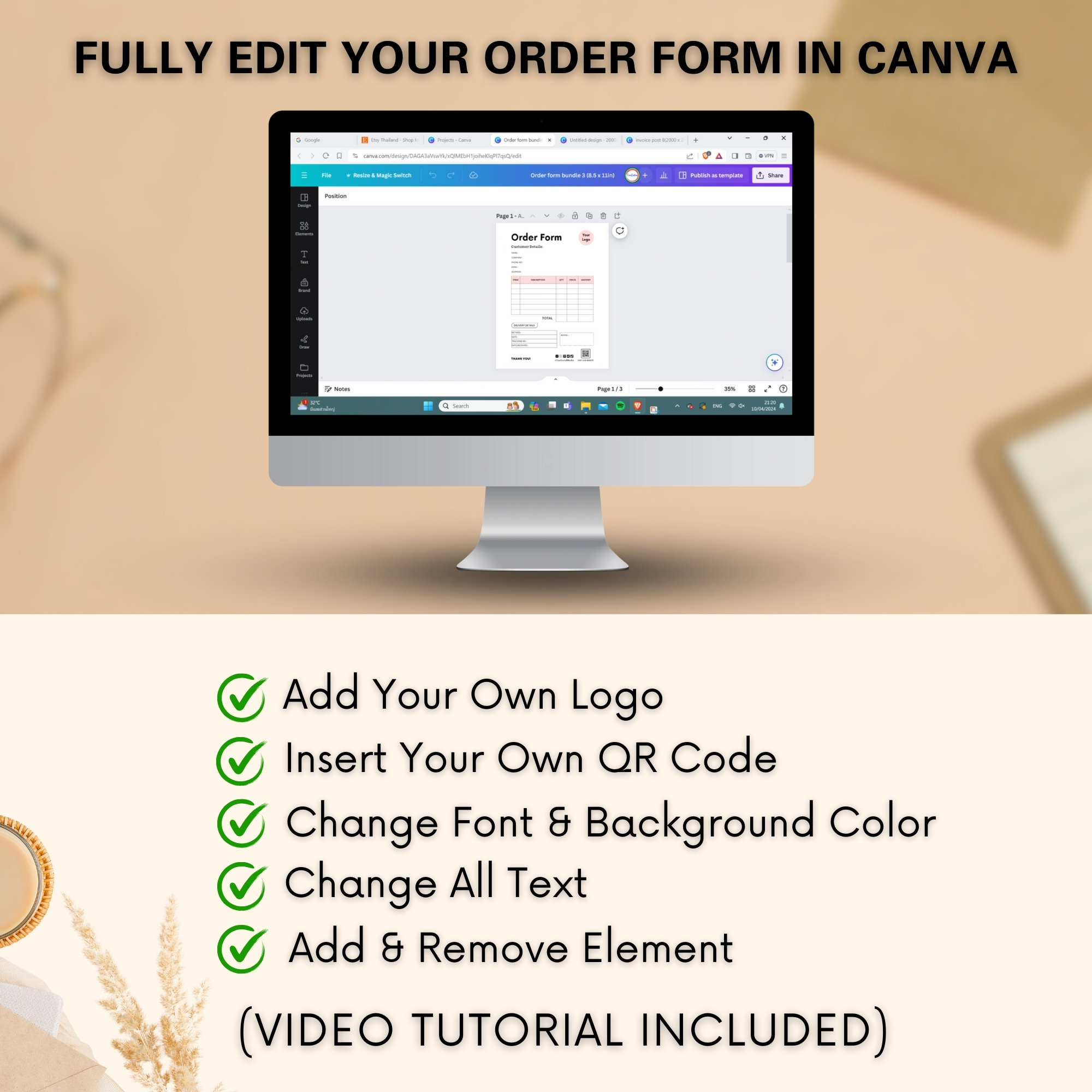 Editable Order Form, Custom Order Form, Order Form Template, Small ...