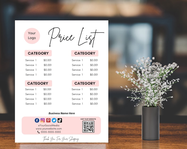 Price List Template Editable Price Lists Template Canva - Etsy