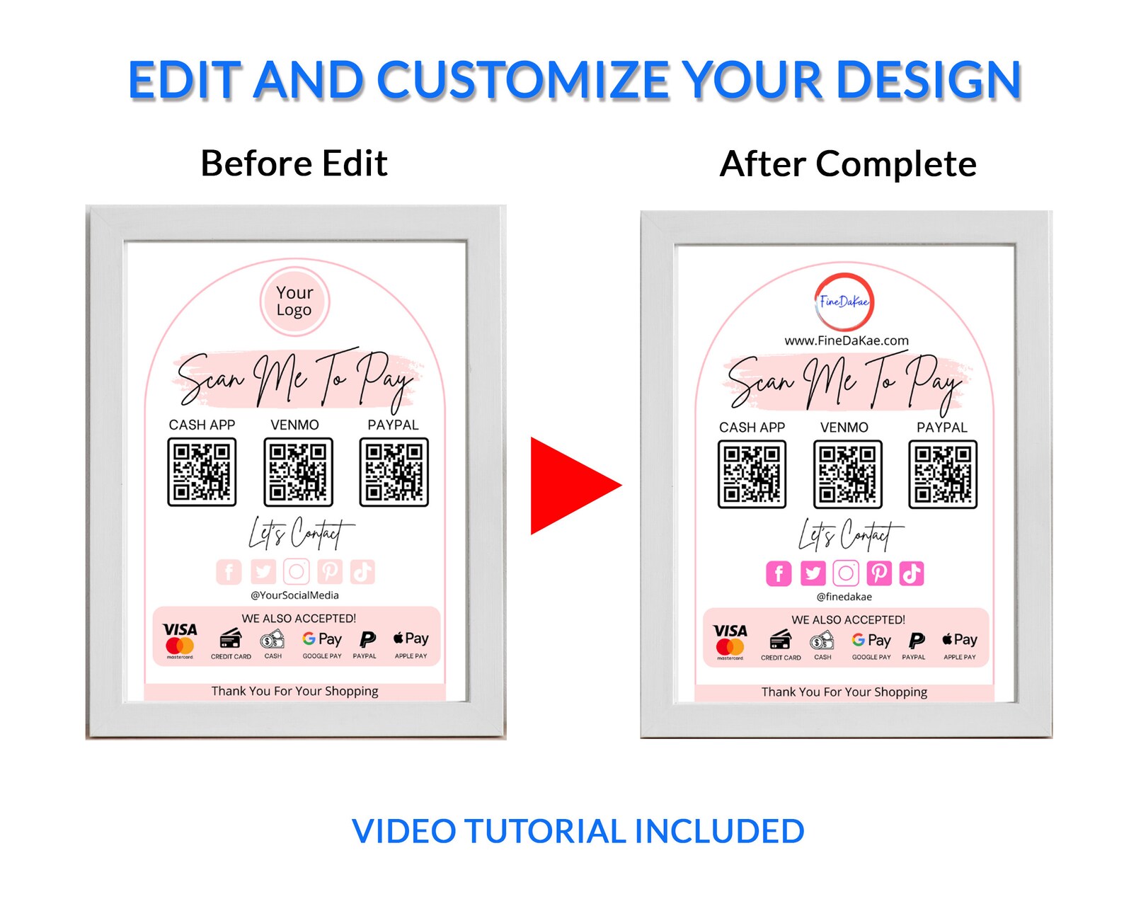 Editable QR Code Sign Printable Payment Sign Scan to Pay - Etsy