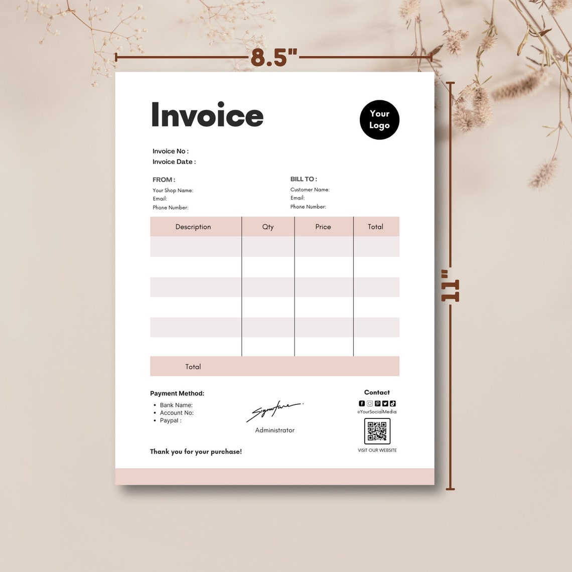 Invoice Template Editable, Invoice Template for Small Business ...