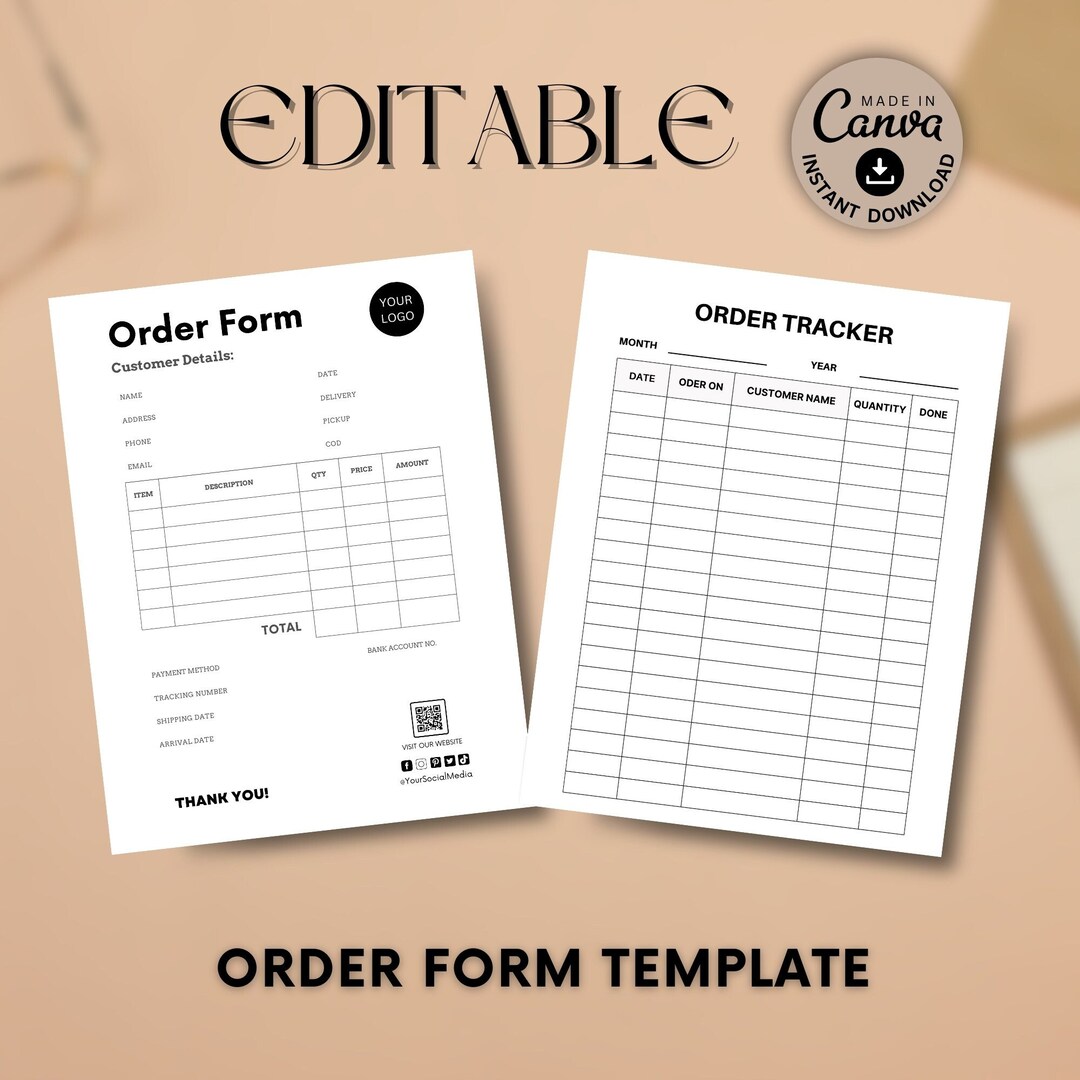 Editable Business Order Form, Order Form Template, Custom Order Form ...