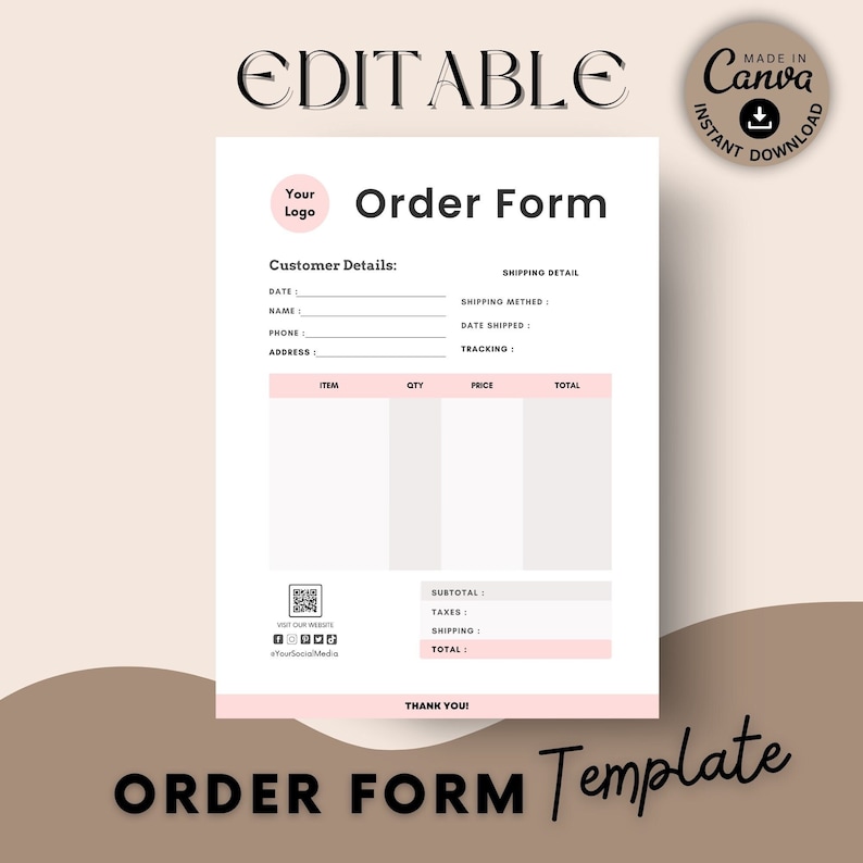 Editable Order Form, Custom Order Form, Order Form Template, Small ...