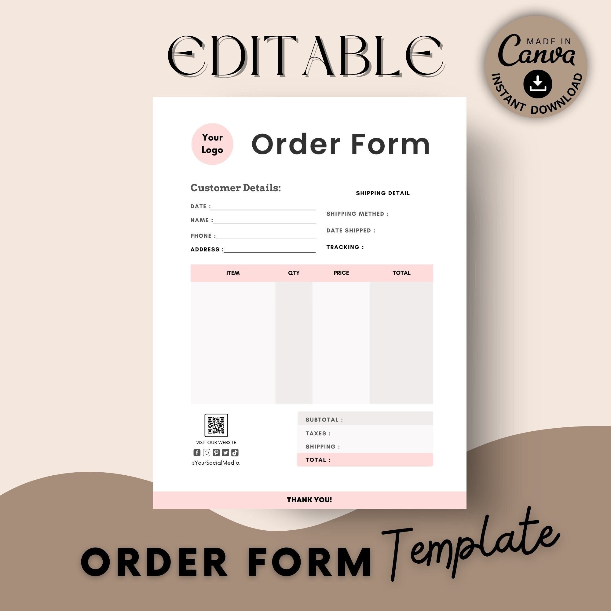 Editable Order Form, Custom Order Form, Order Form Template, Small ...