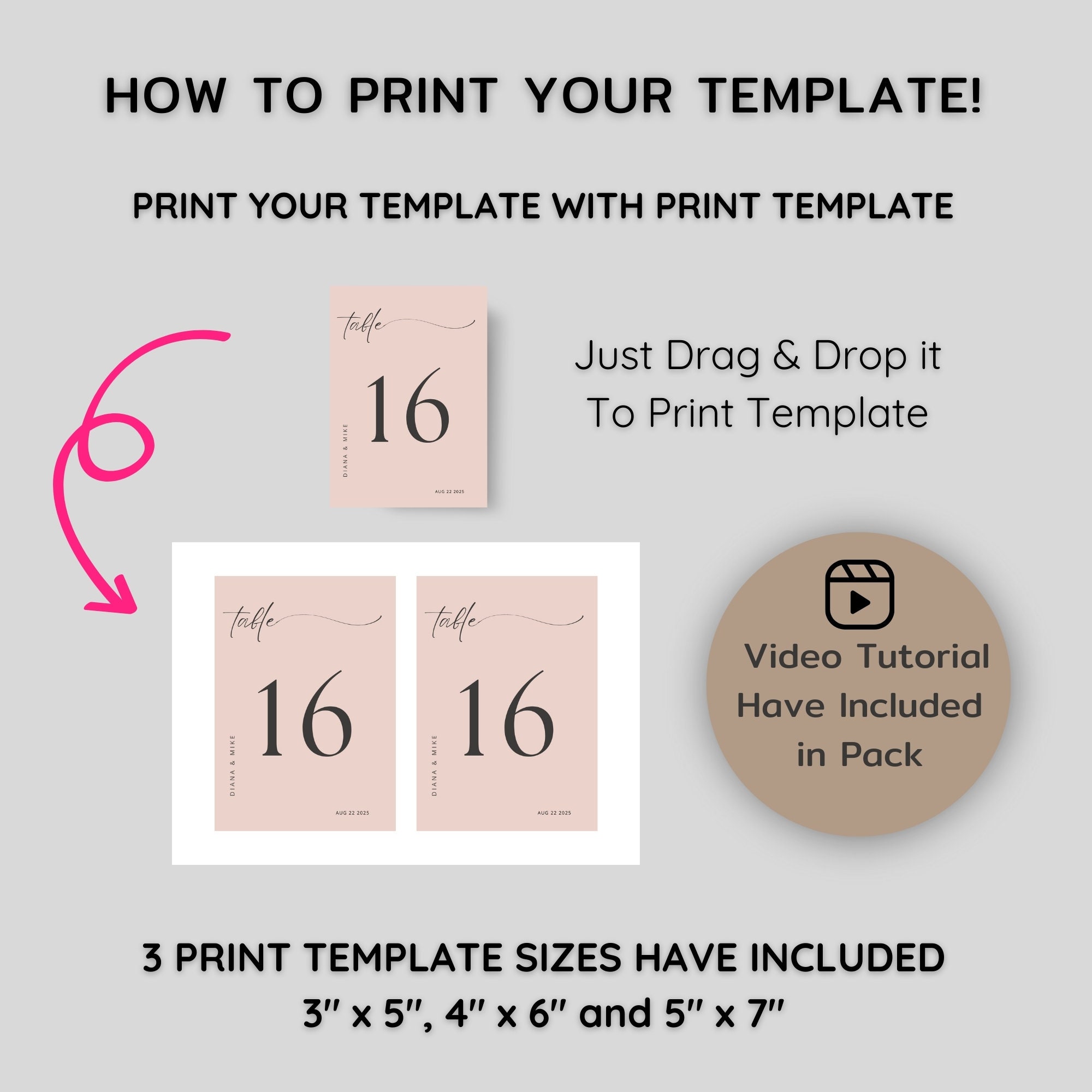Minimalist Wedding Table Number Template: Editable DIY Sign (digital ...