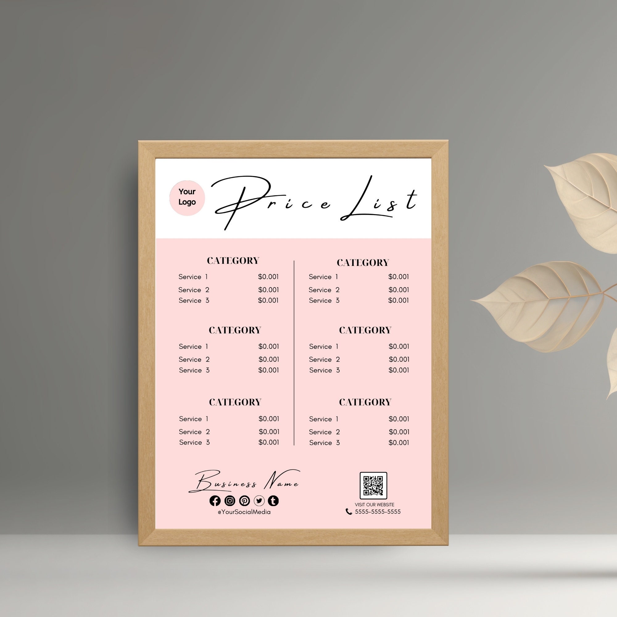 Editable Price List Template, Printable Pricelist Sign, Nail Makeup, Lashes, Price Lists Canva ...