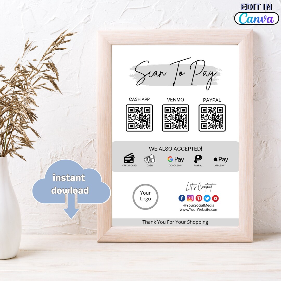 Editable Scan to Pay Template, Payment Sign, QR Code Sign, Printable ...