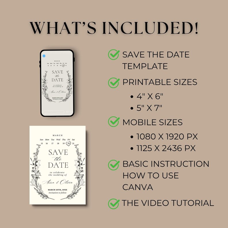 Floral Calendar Save the Date Invitation: Editable Canva Template ...