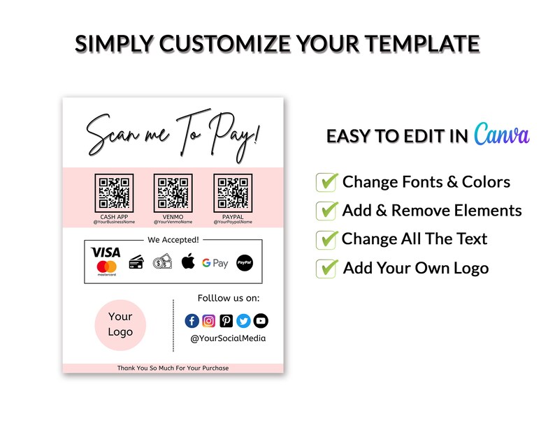 Printable Payment Sign, Editable QR Code Template, Scan to Pay Card ...