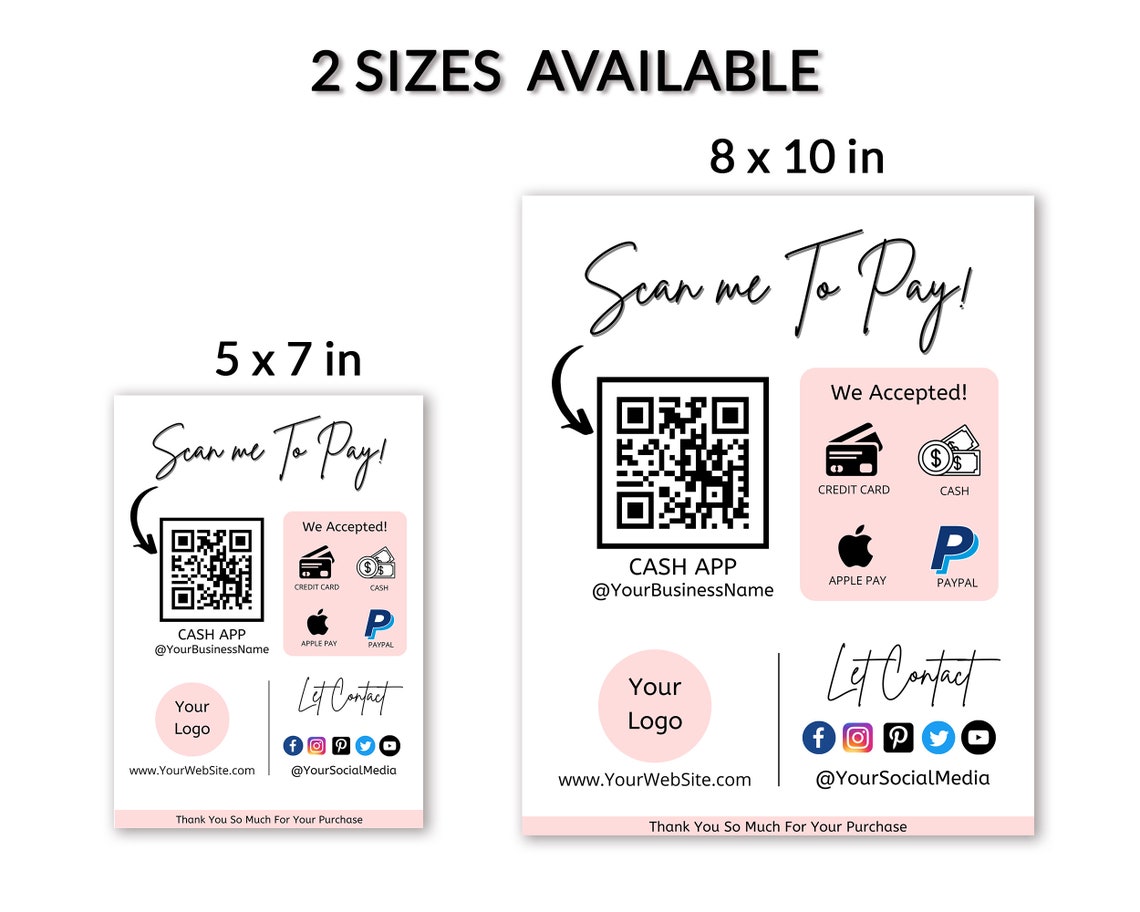 Editable Payment Sign Scan to Pay Template Printable QR Code - Etsy