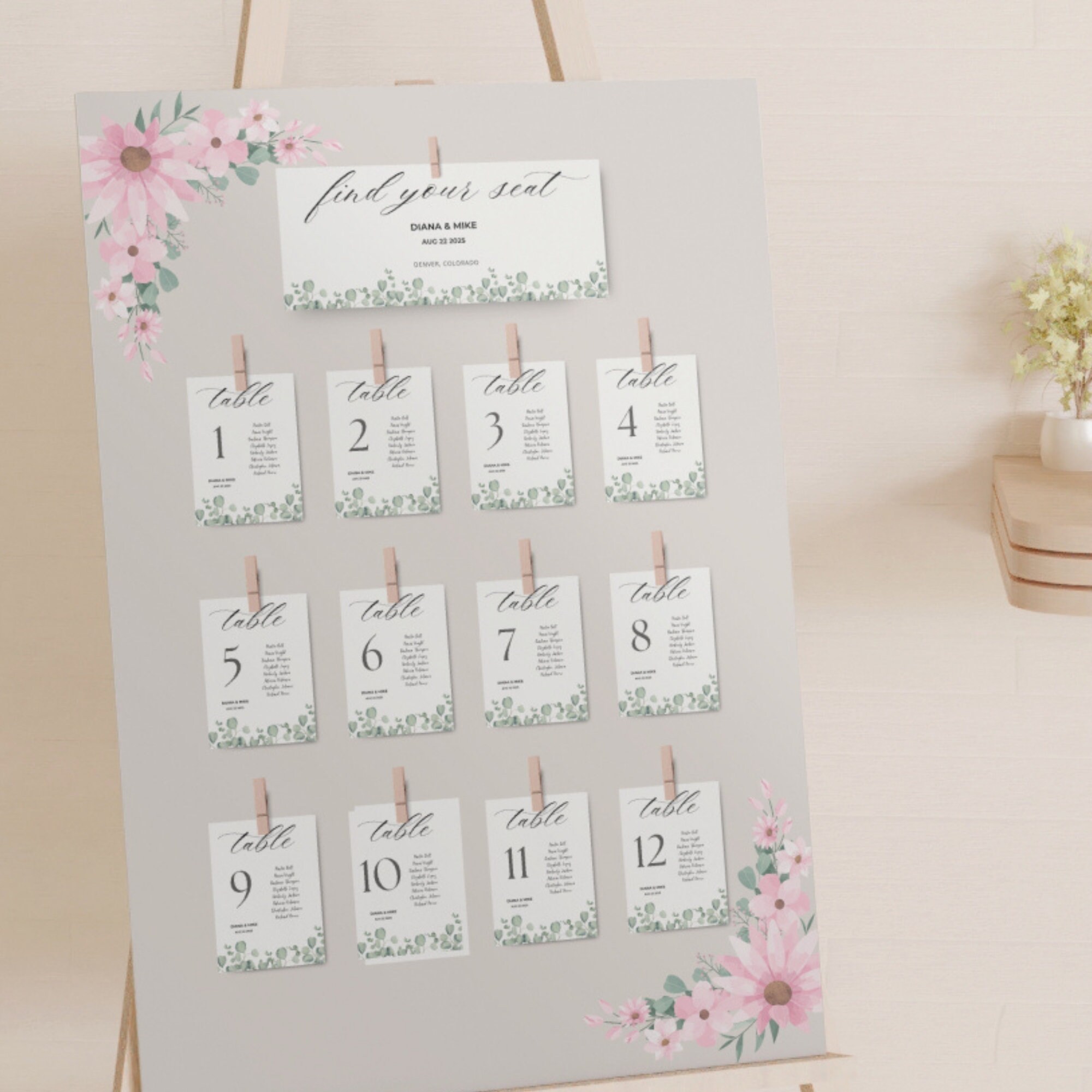 Elegant Seating Chart Cards, Modern Seating Card, Minimalist Seating ...